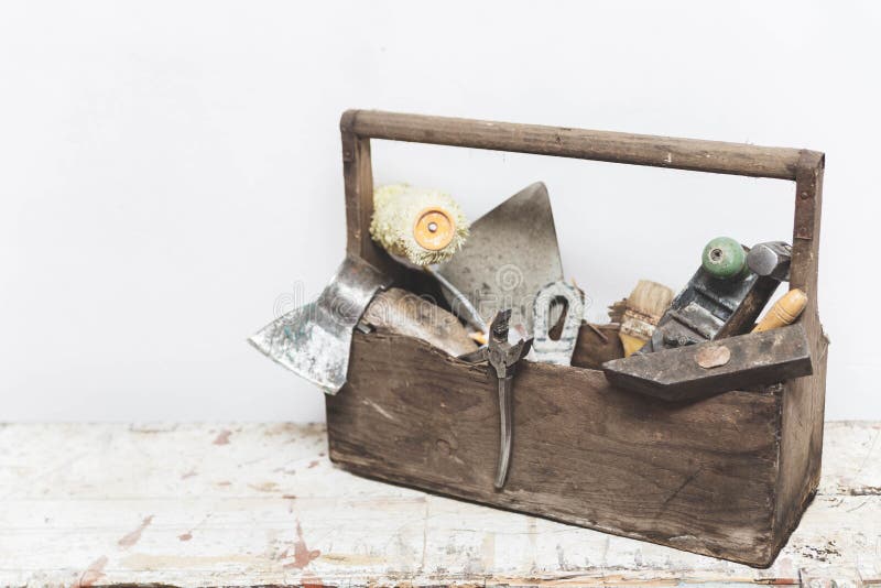 Carpentry Box with Tools. Vintage Carpentry Tools. Stock Photo - Image ...