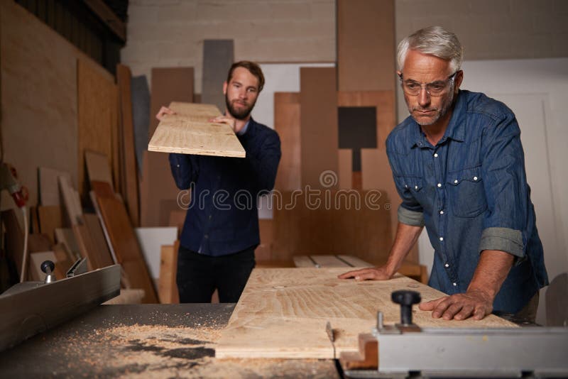 Carpentry, Carpenter and Men in Workshop Work on Design Project with ...