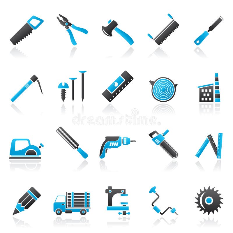 Woodworking Industry and Woodworking Tools Icons Stock Vector ...