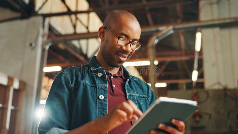 Carpentry, Online and Man with Tablet in Workshop for Inventory ...