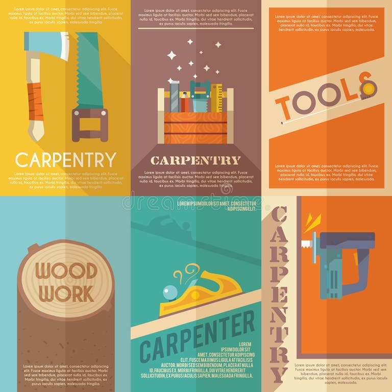 Carpentry Poster Set stock vector. Illustration of design - 49171427