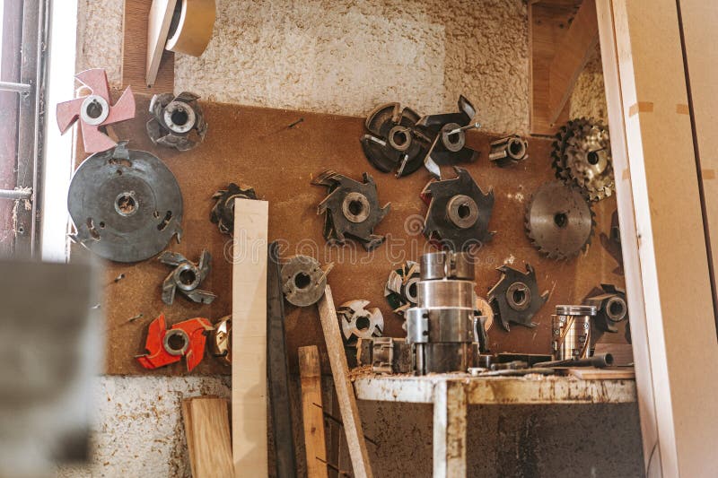 Carpentry Shop Interior with Wood and Tools Stock Photo - Image of ...