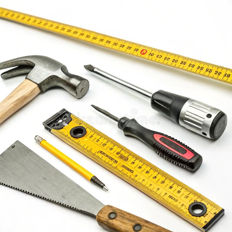 Carpentry Tools Hand Drawn Isolated on White Background Stock ...