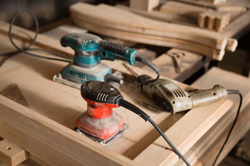 Carpentry Tools - Hand Drill and a Sander Stock Image - Image of ...