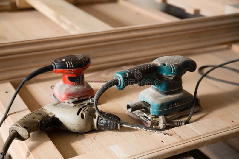 Carpentry Tools - Hand Drill and a Sander Stock Image - Image of ...
