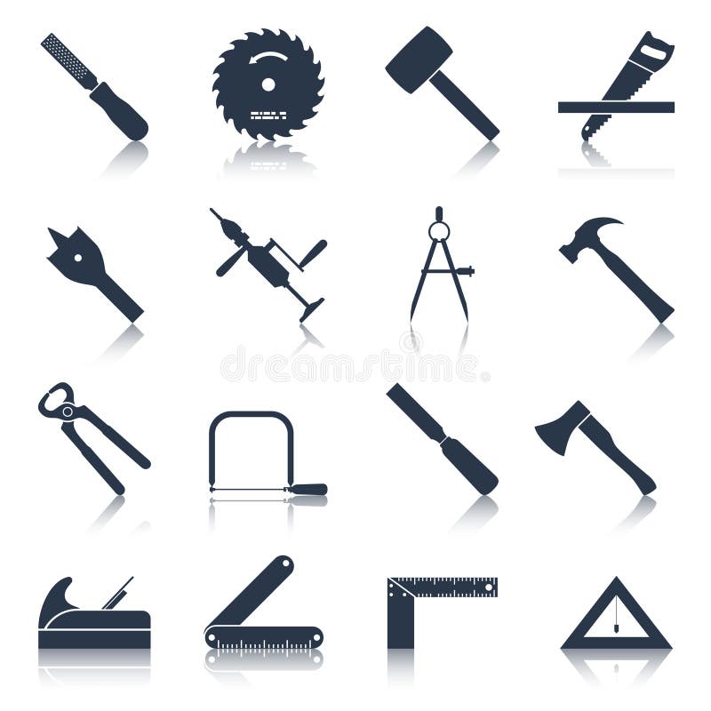 Carpentry Tools Icons Outline Stock Vector - Illustration of compasses ...