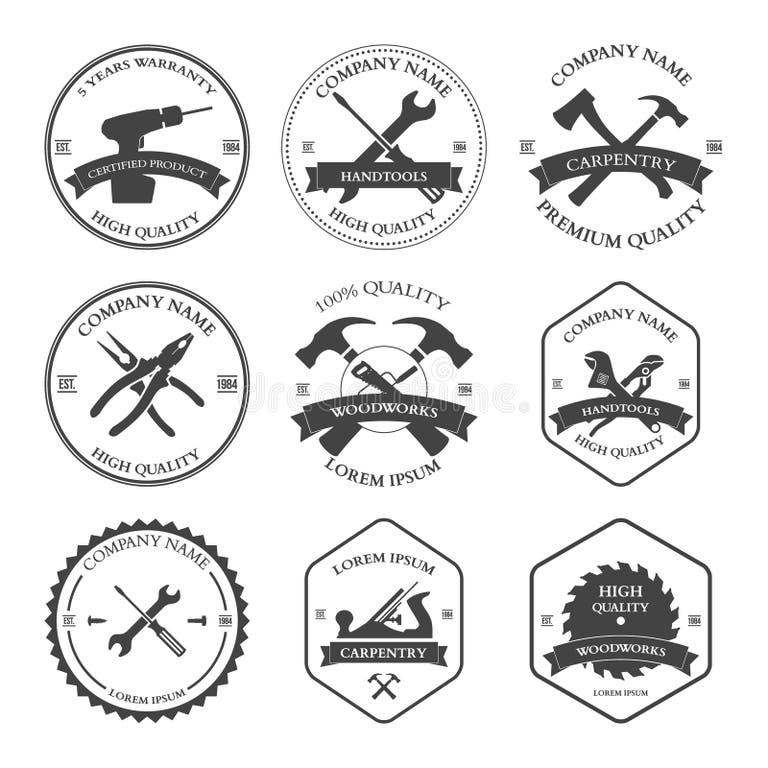 Carpentry Tools. Labels and Design Elements Stock Vector - Illustration ...