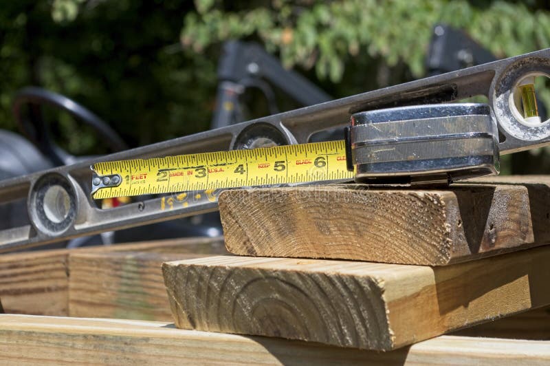 Carpentry Tools on Scrap Wood Stock Photo - Image of leveling ...