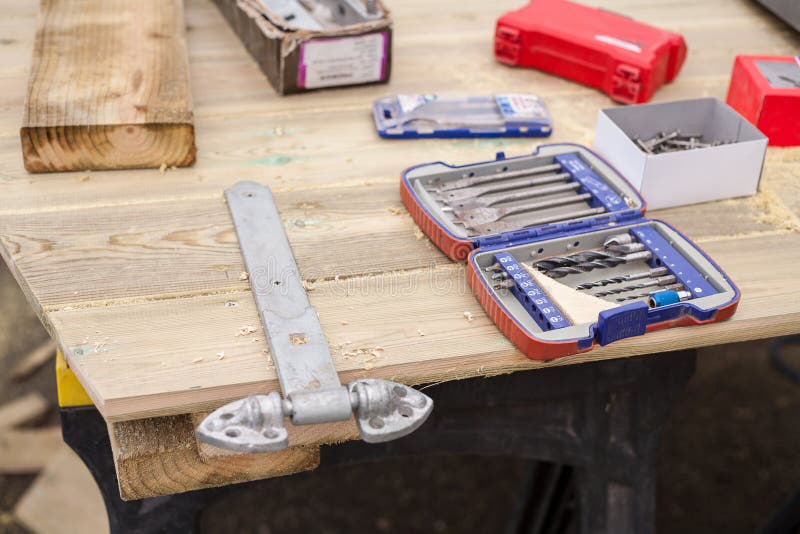 Carpentry Tools Wood Work Project Stock Image - Image of nails, grain ...