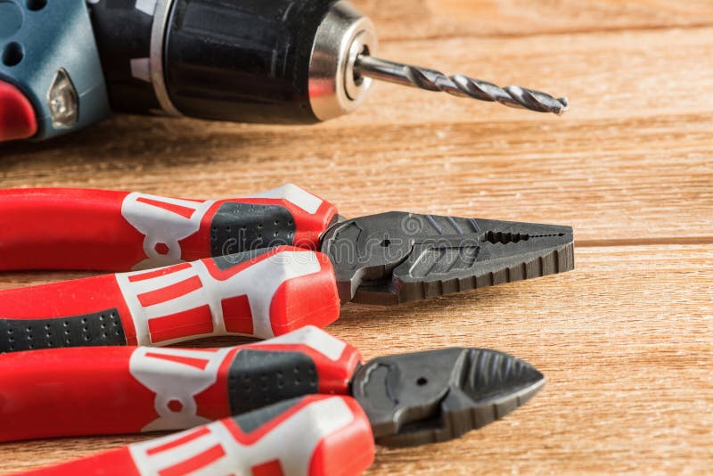 Carpentry Tools on Wooden Surface Stock Image - Image of screwdriver ...