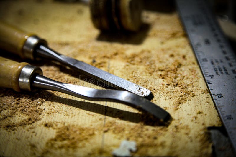 Carpentry Tools for Working with Wood Stock Image - Image of yellow ...