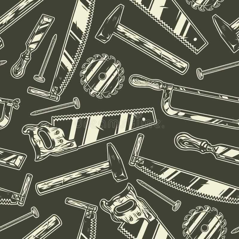 Carpenter Tools Vintage Seamless Pattern Stock Vector - Illustration of ...