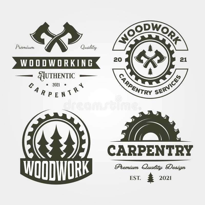 Carpentry Woodworker Set Logo Vintage Vector Symbol Illustration Design ...