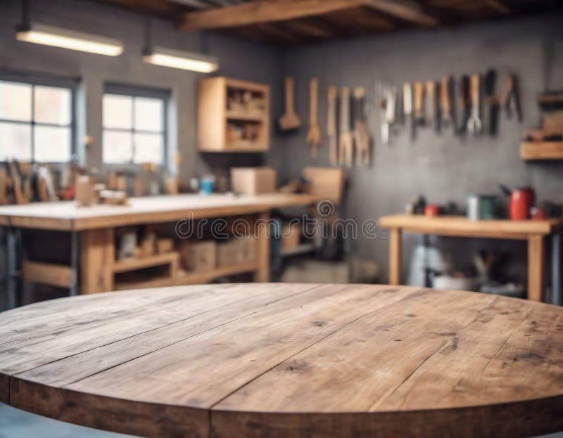 Carpentry Workshop, Empty Round Wooden Table Stock Image - Image of ...