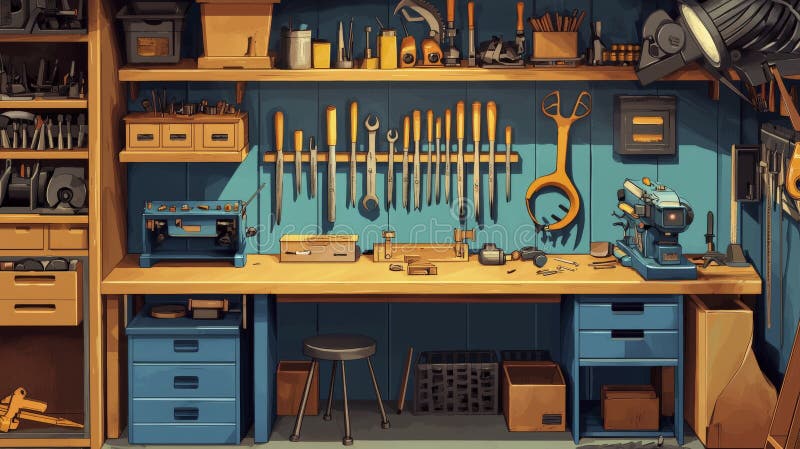 Carpentry Workshop Setup Tool Bench Organization in a Cozy Environment ...