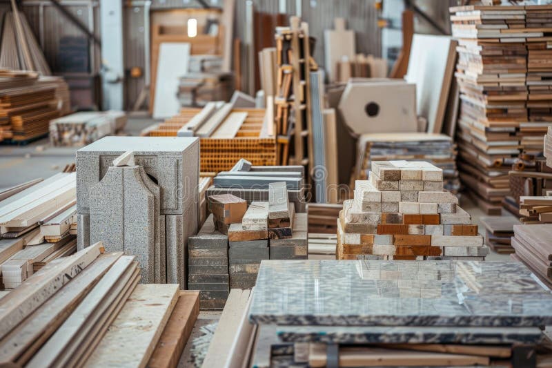 Carpentry Workshop with Stacked Materials Stock Illustration ...