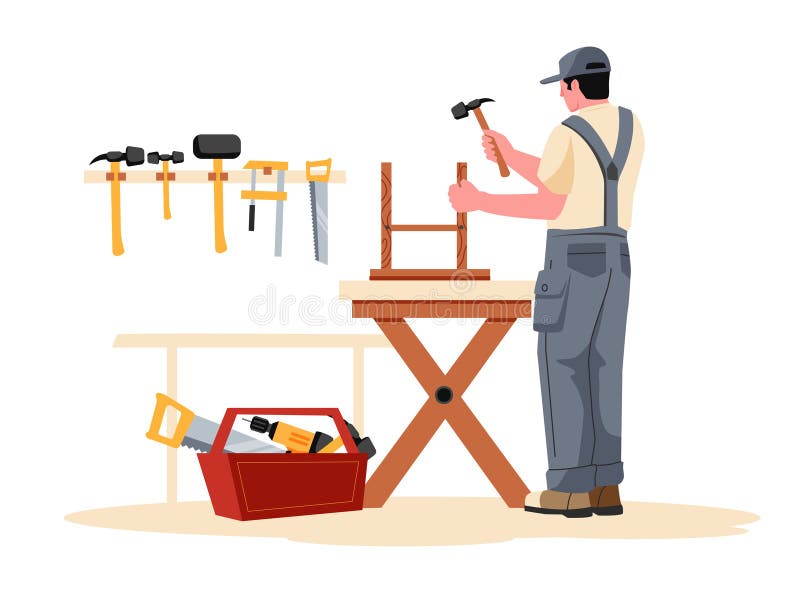 Carpentry Workshop with Work Tools, Repair and Renovation Stock Vector ...