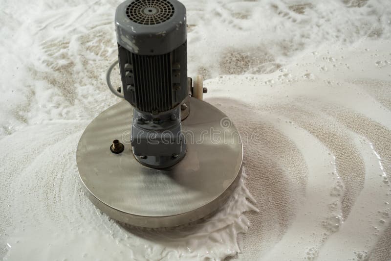 Carpet Chemical Cleaning with Disk Machine and Foam, Close-up. Cleaning ...