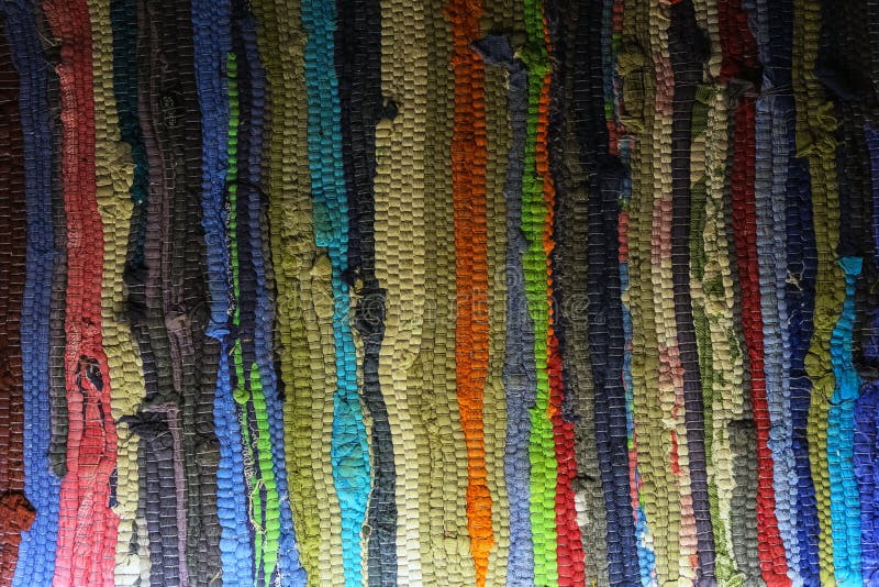 Carpet Connected from Multi-colored Lines of Fabric. Made by Hand Stock ...