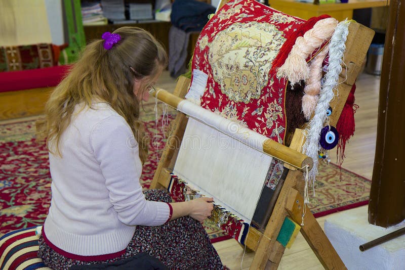 Carpet weaving in Turkey editorial stock photo. Image of silky - 69208103
