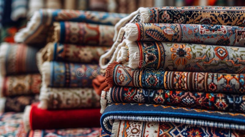 Carpets of Different Colours in Stack at Carpet Store, No People Stock ...