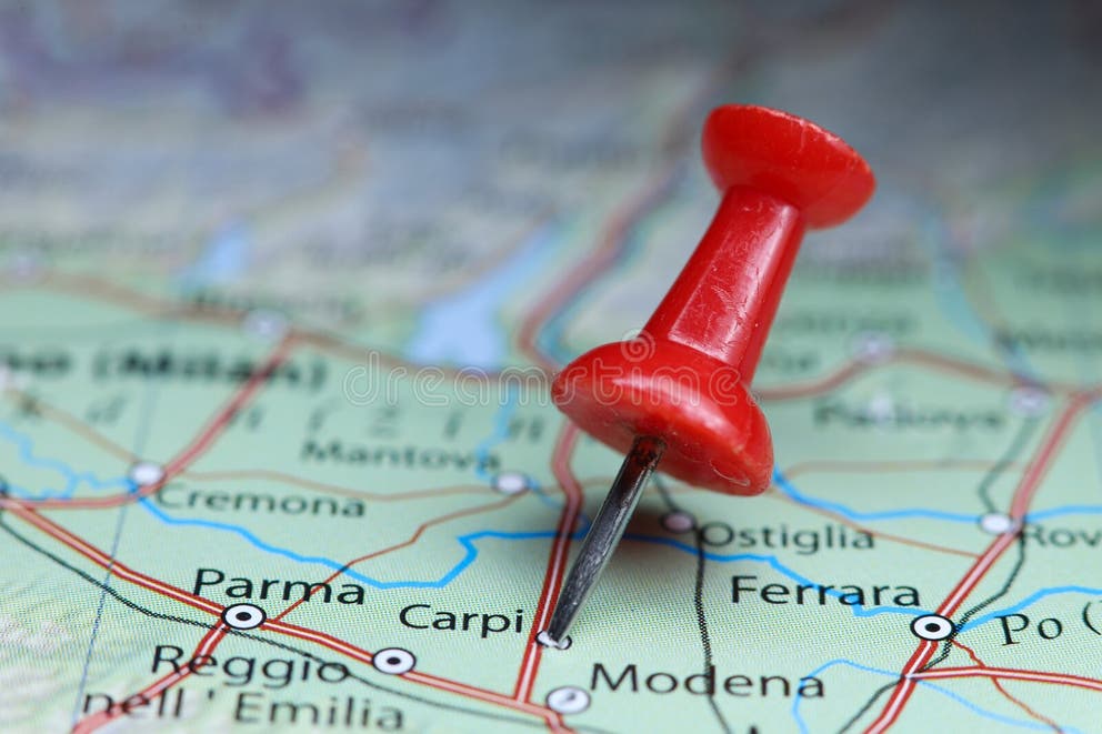 Carpi, Italy pin on map stock image. Image of macro - 367557375