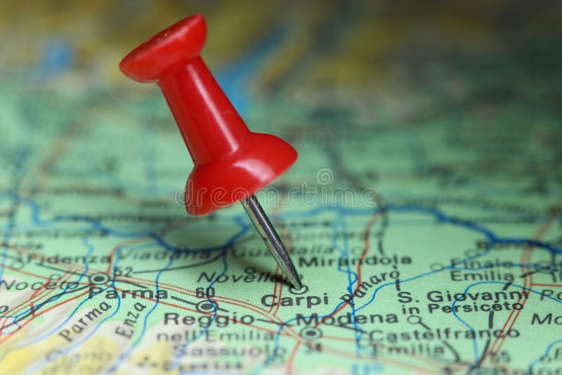 Carpi, Italy pin on map stock image. Image of holiday - 367776793