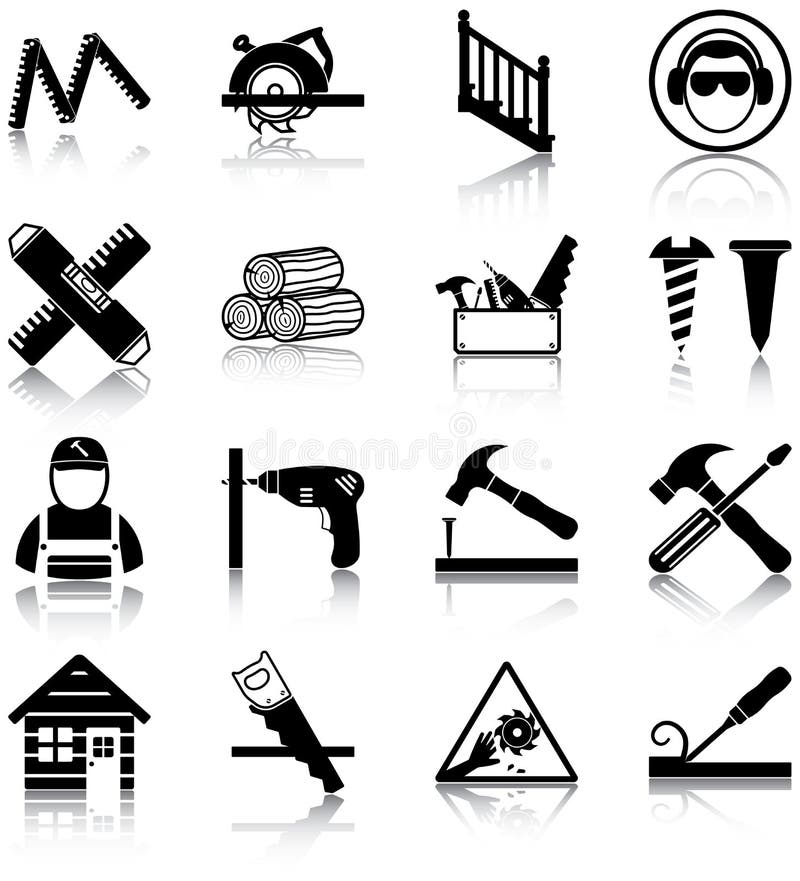 Iconos Del Vector De La Carpintería Fijados En Gris Ilustración del ...