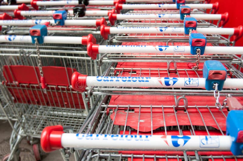Carrefour shopping carts editorial image. Image of selgros - 49940090
