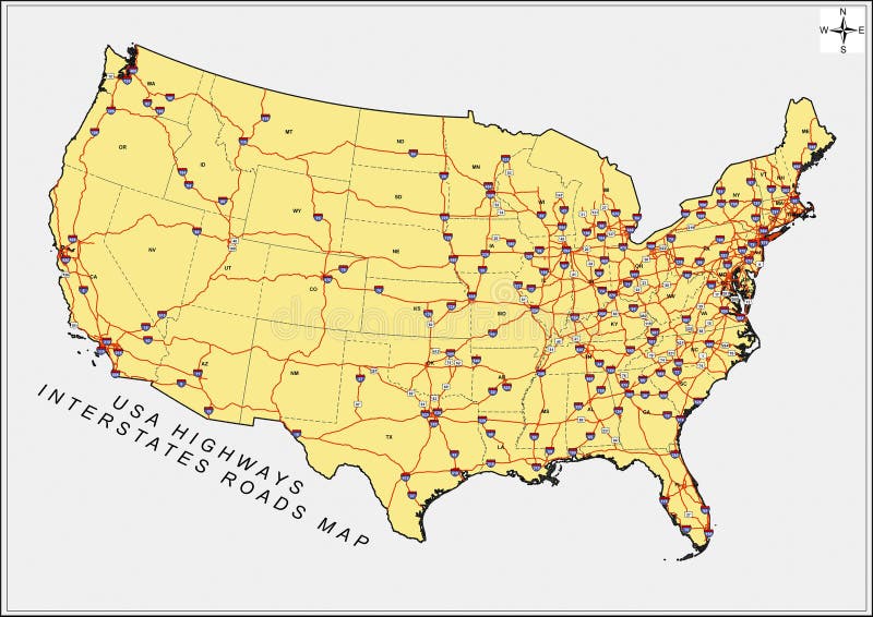 Carreteras De Ee.uu. Interstate Road Map Hd Vector Stock de ilustración ...