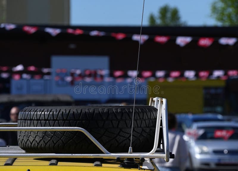Carriage of Spare Wheel in Open Boot Above Car Stock Image - Image of ...