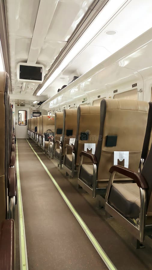 In a Carriage Where the Train Seats are Clean but Empty Stock Image ...