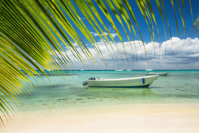 Beautiful Caribbean Sea and Boat on the Shore of Exotic Tropical Island ...