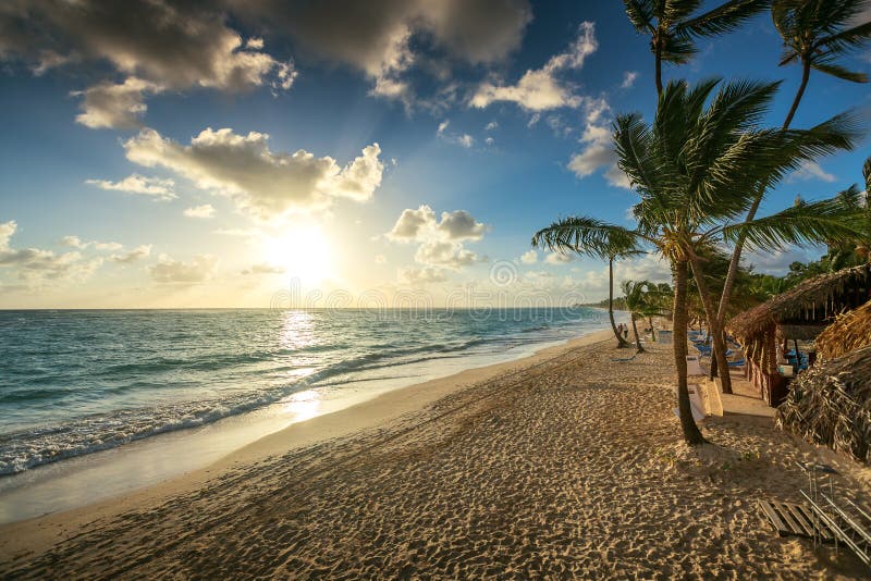 Carribean Vacation, Beautiful Sunrise Over Tropical Beach Stock Image ... Carribean Vacation, Beautiful Sunrise Over Tropical Beach Stock Image ...
