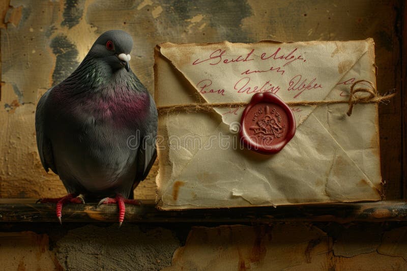 Carrier Pigeon Perched on a Ledge Next To an Envelope, Ready To Embark ...