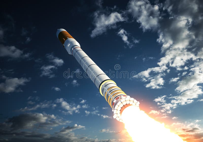 Carrier Rocket Takes Off in the Clouds Stock Illustration ...
