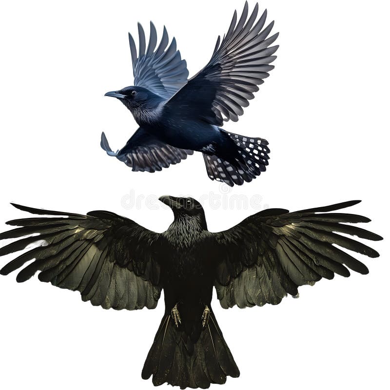 Carrion Crow with Wide-spread Wings Isolated Against White Background ...