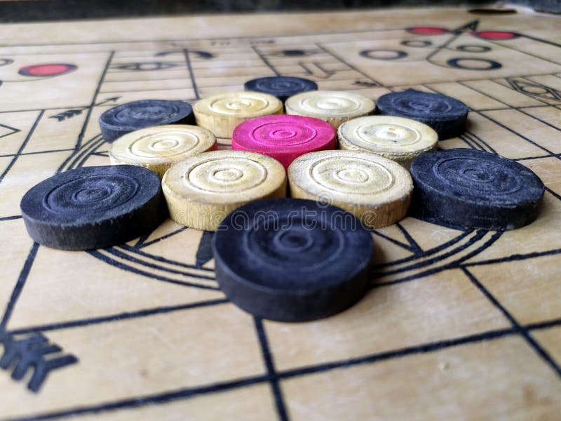 Carrom Board or Karrom , Carrom Men, and Queen. Close Up Stock Photo ...