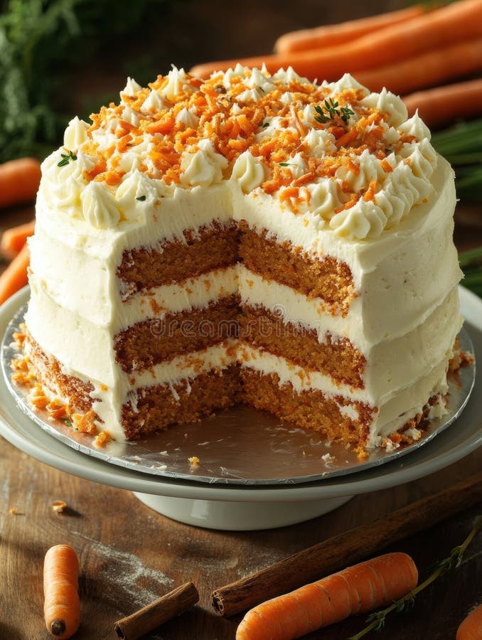 A Carrot Cake with a Slice Missing Stock Illustration - Illustration of ...