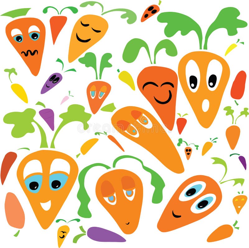 Carrot Cartoon Fun Illustration Faces Vector Stock Vector ...