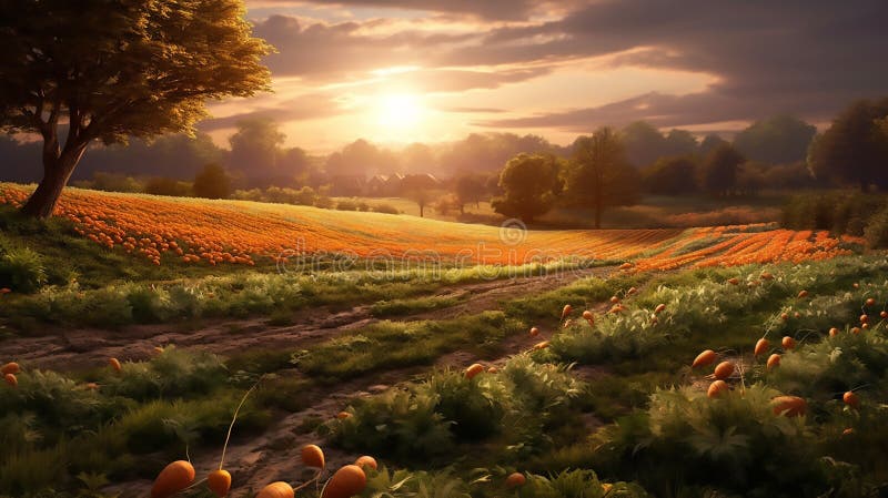 Carrot field stock illustration. Illustration of golden - 279089566