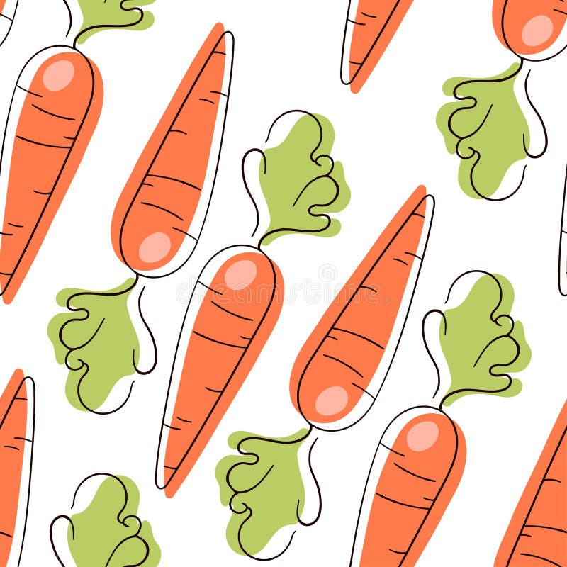 Carrot Flat Style Pattern. Hand Drawn Outline Seamless Pattern with ...