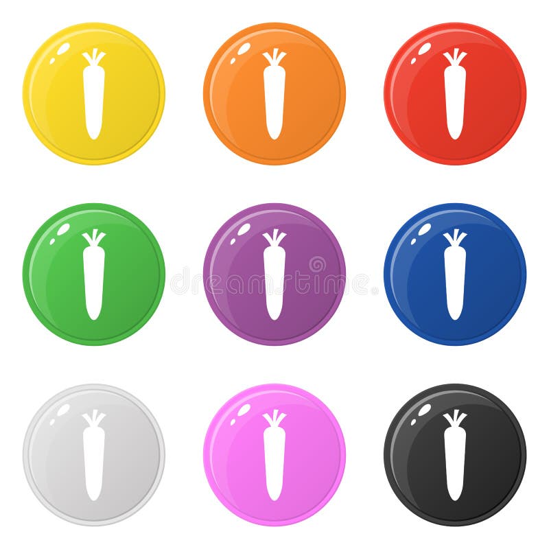 Carrot Icons Set 9 Colors Isolated On White Collection Of Glossy Round