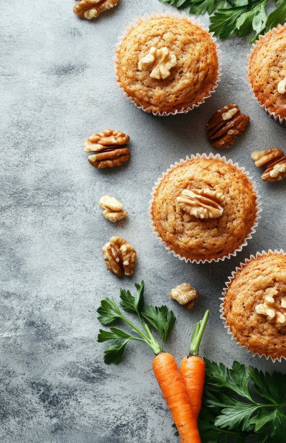 Carrot Muffins with Carrots and Nuts on Light Background Stock Image ...