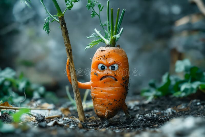 A Carrot with a Sad Face Standing in the Dirt. Generative AI Stock ...