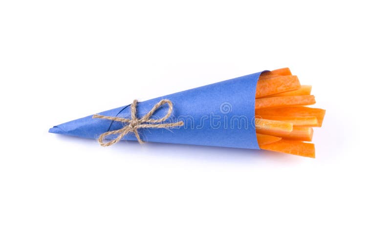 Carrot Sticks in a Blue Envelope. Blue Bag Tied with String Stock Photo ...