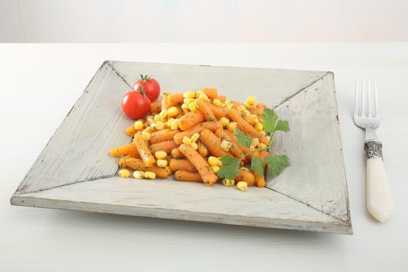Carrots and corn salad stock image. Image of white, diet - 71440091