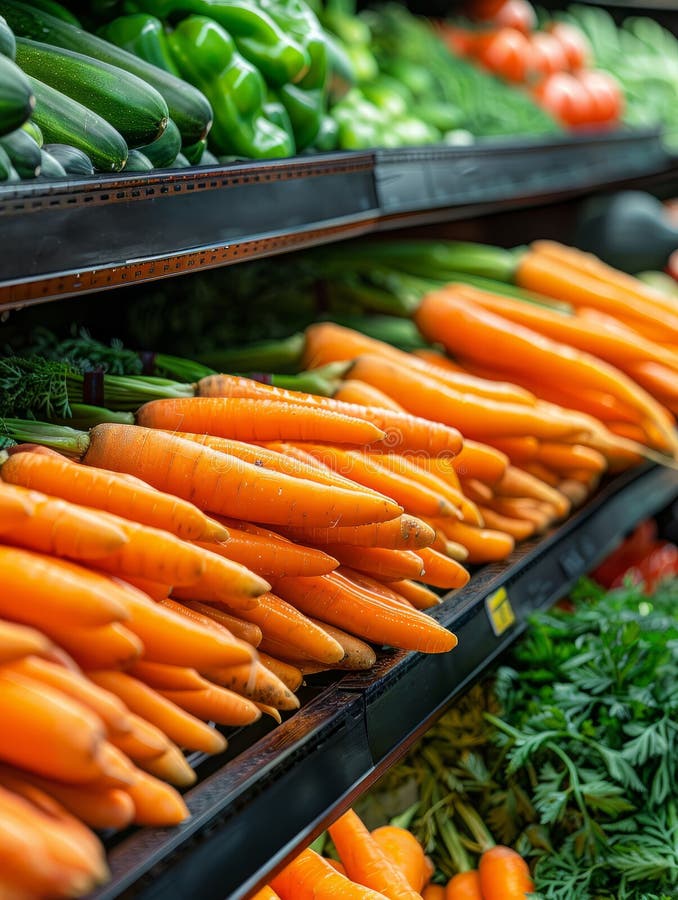 Carrots on Display at a Grocery Store with Other Vegetables Stock Image ...
