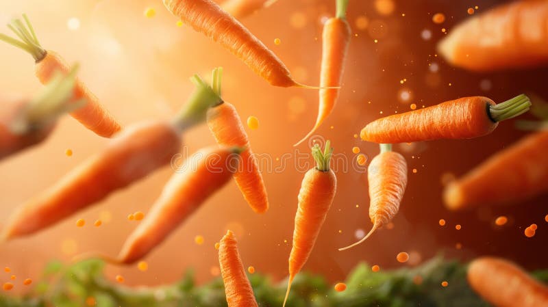Carrots Flying in the Air with Orange Background Stock Illustration ...