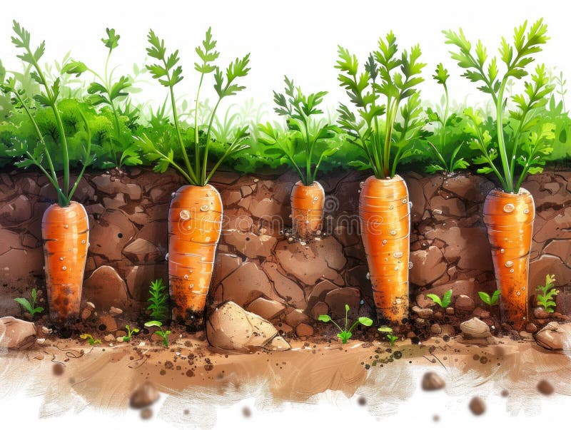 Carrots Growing Underground in a Cross-Section View. Generative Ai ...